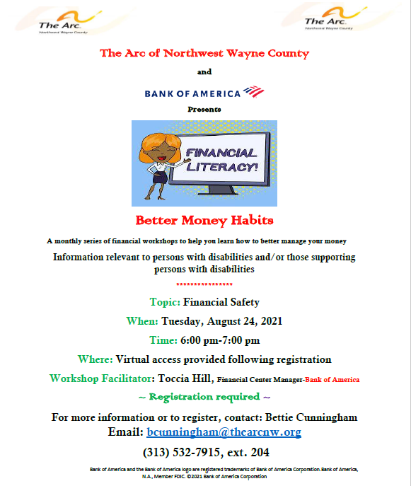 Financial Literacy Workshop “Financial Safety” August 24, 2021 – The Arc NW